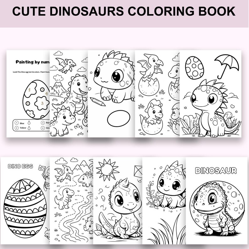 Cute Dinosaurs Digital Coloring Book – Printable Fun for Kids! - Etsy