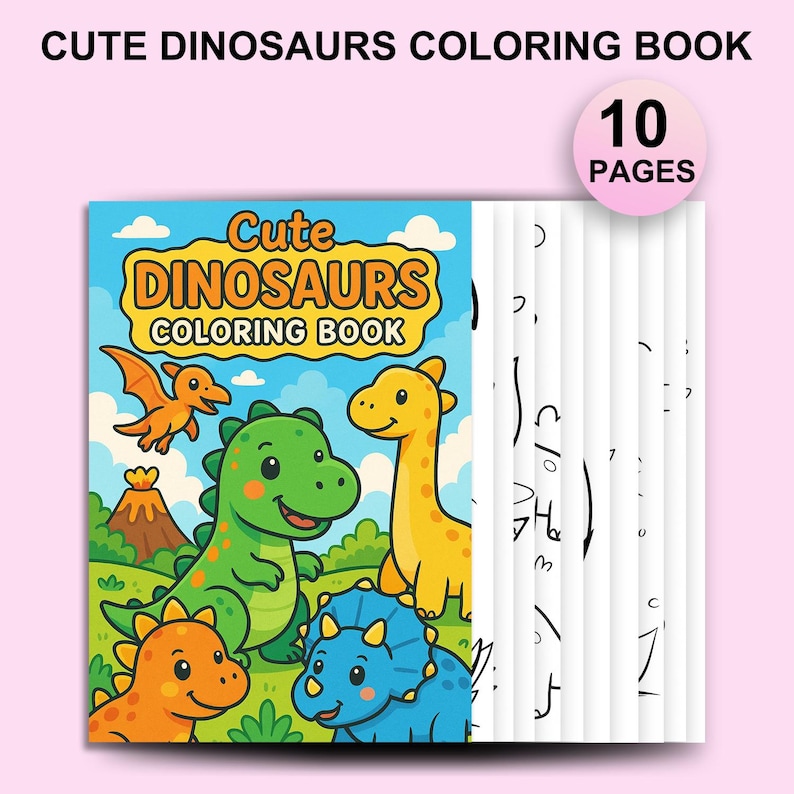Cute Dinosaurs Digital Coloring Book – Printable Fun for Kids! - Etsy