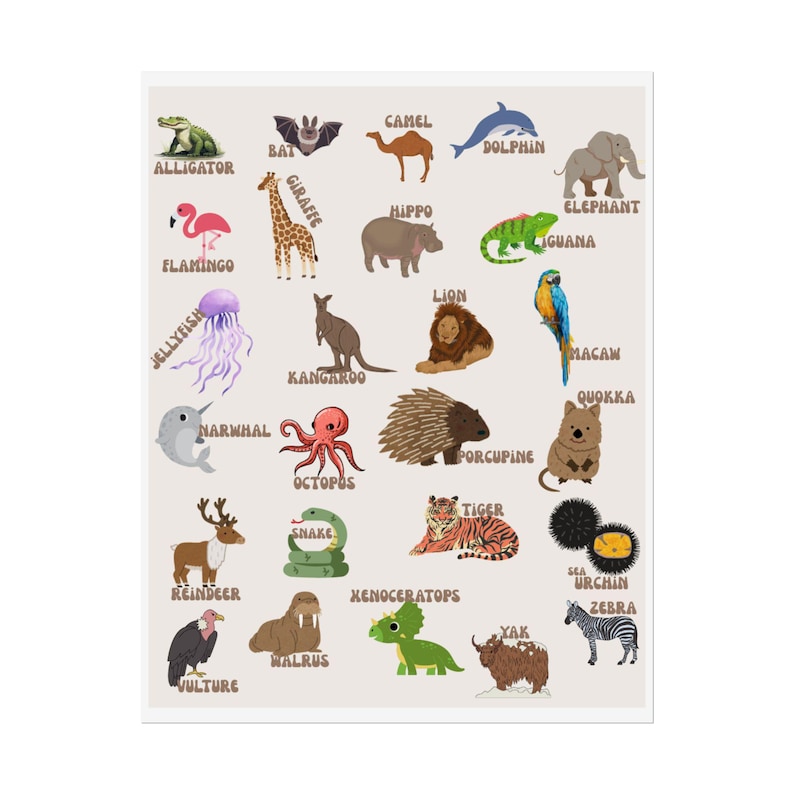 Animal Rolled Posters for Kids' Rooms, Educational Art, Nursery Decor ...