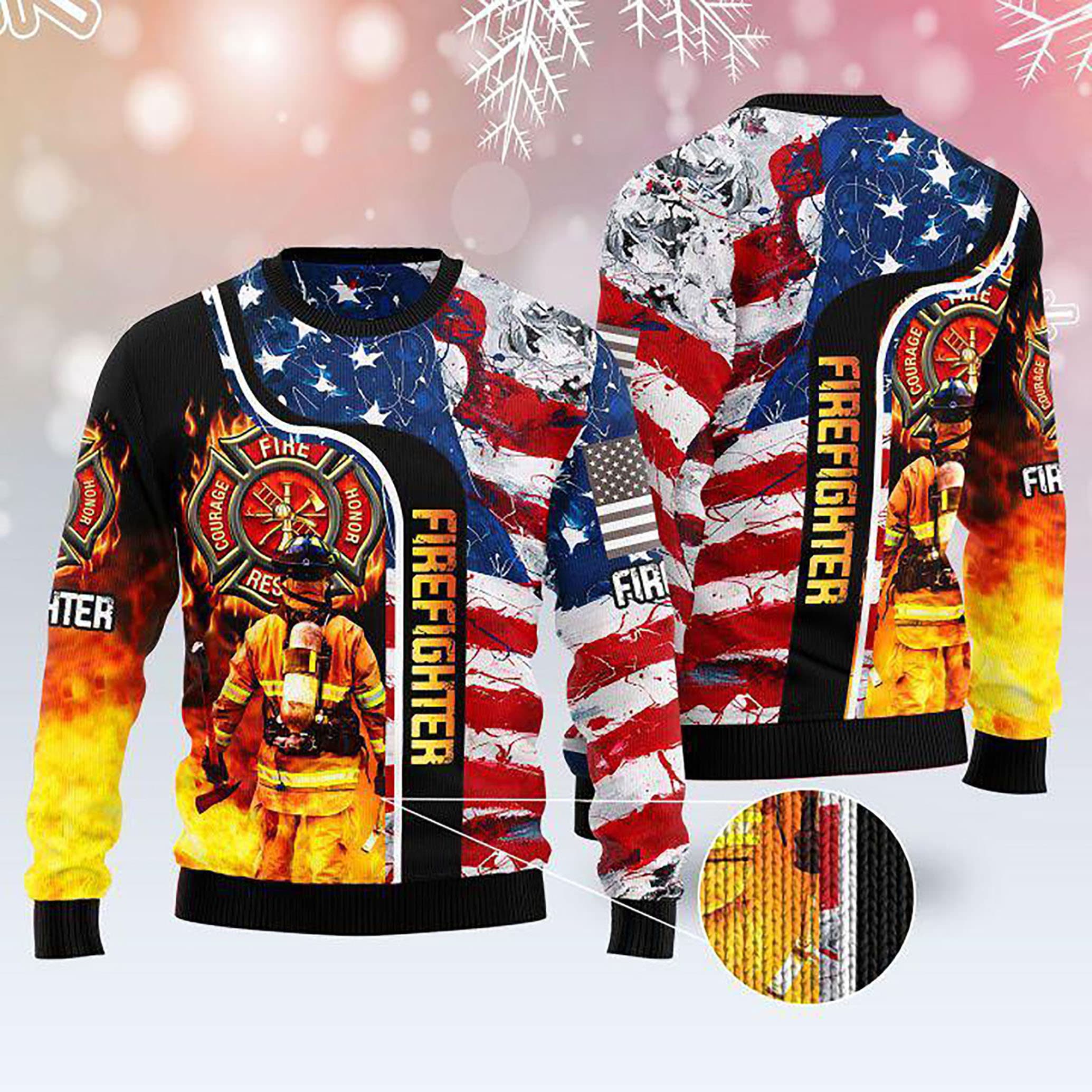 3D Firefighter USA Flag Ugly Christmas Sweater sold by Bruno Oliveira ...