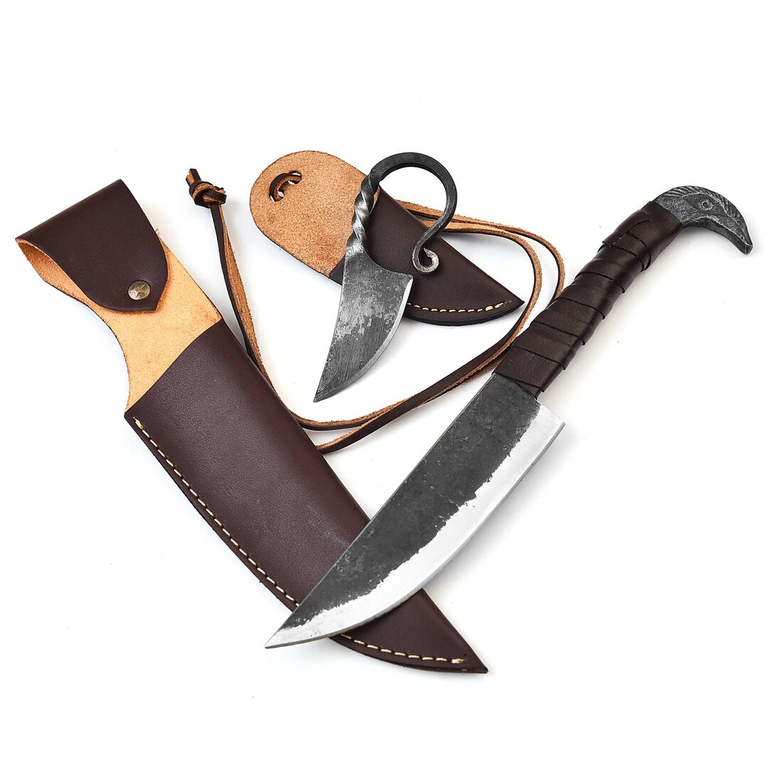 2- Piece Handmade Viking Knife Set - 10.3" Raven-head Viking Knife ...