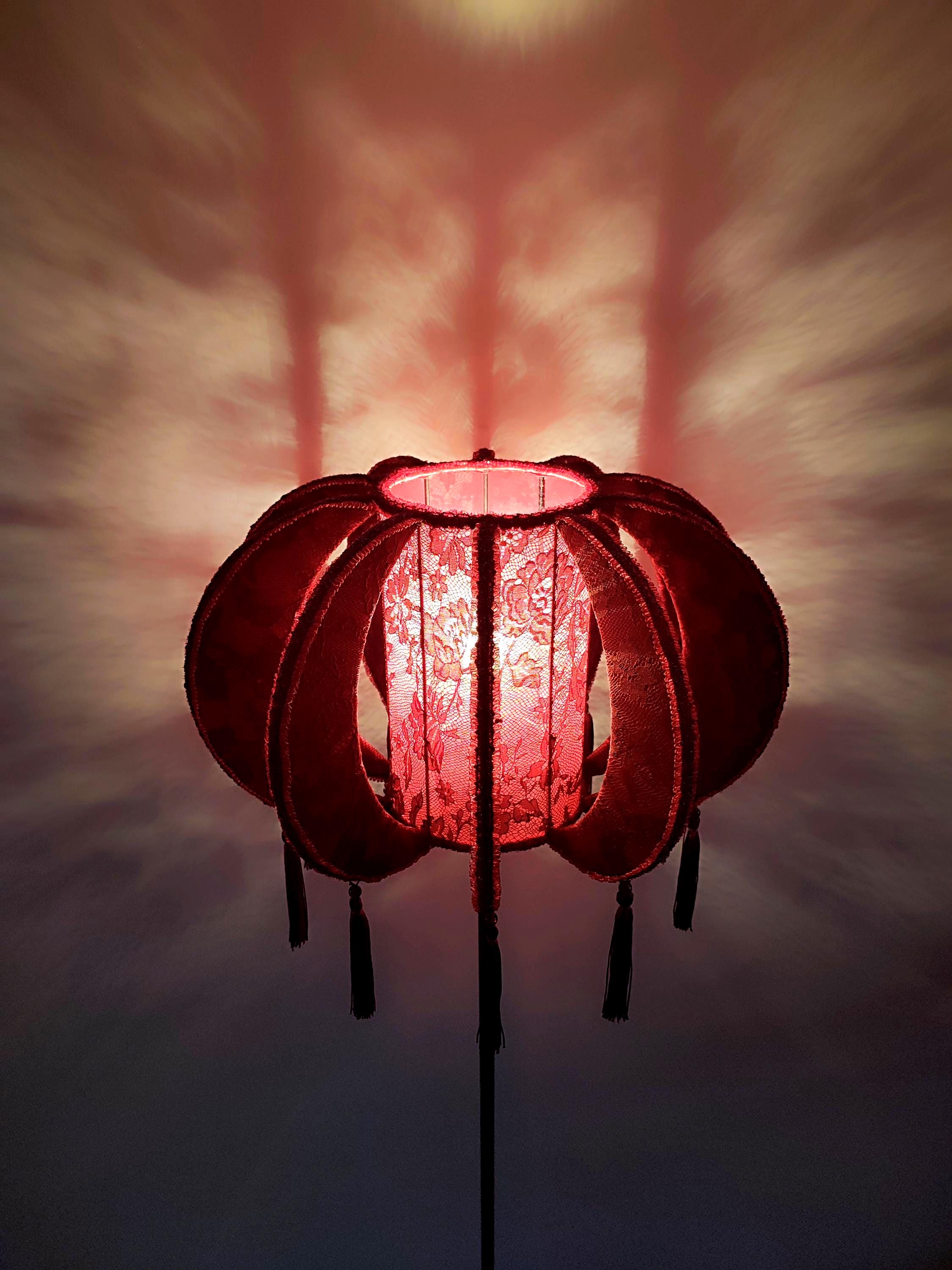 Floor Lamp With Red Fabric Shade for Cozy Home Decor, for Zone Lighting ...