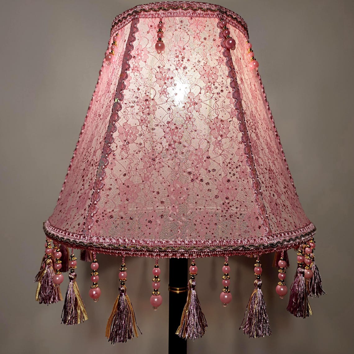 A Handmade Fabric Lampshade With Rhinestones is a Chic Accessory for a ...