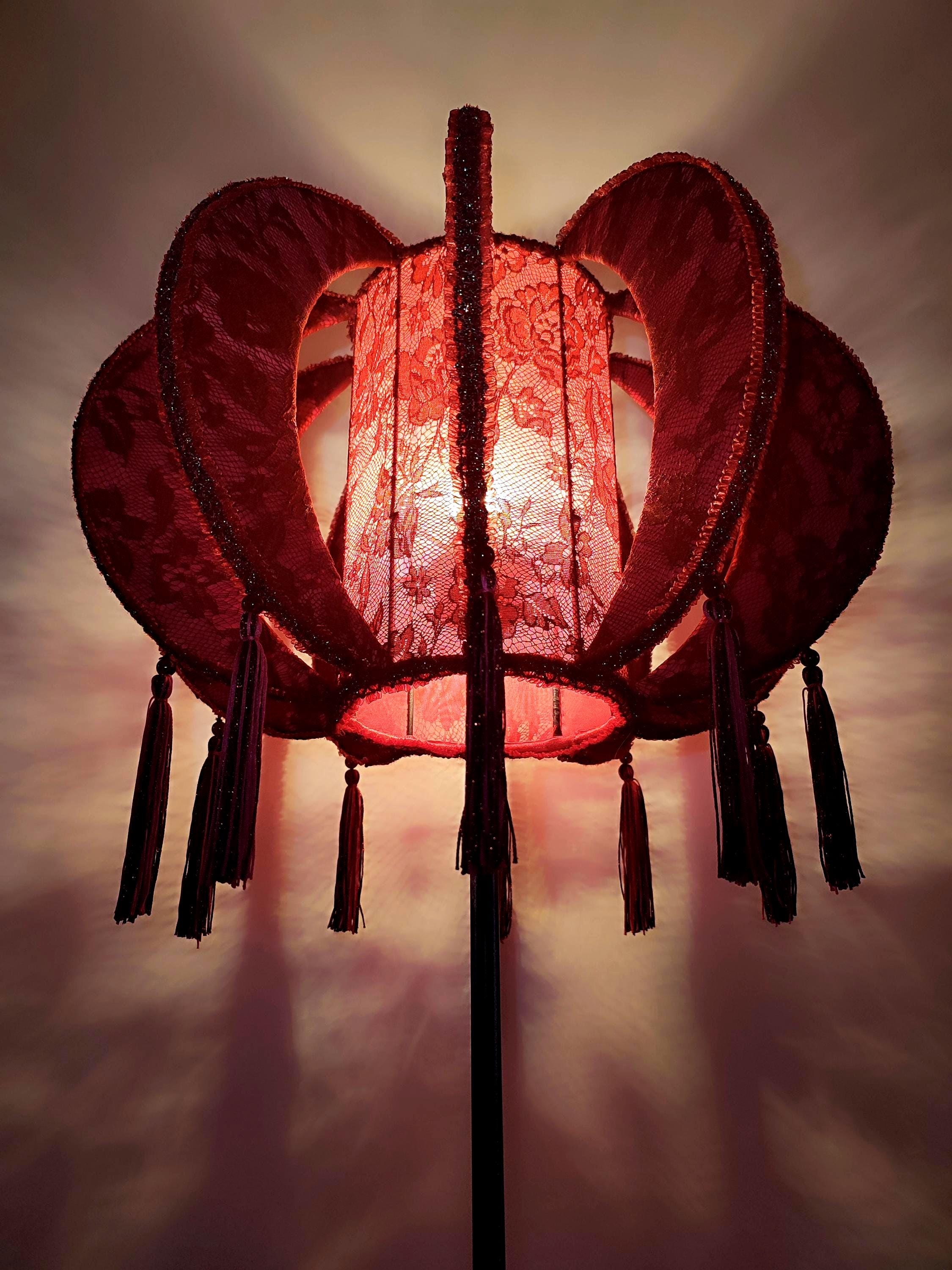 Floor Lamp With Red Fabric Shade for Cozy Home Decor, for Zone Lighting ...