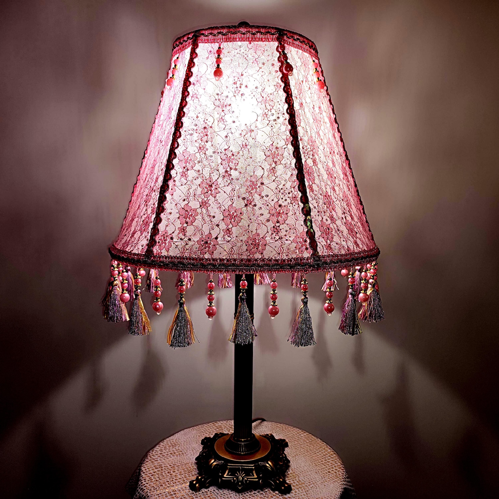 A Handmade Fabric Lampshade With Rhinestones is a Chic Accessory for a ...