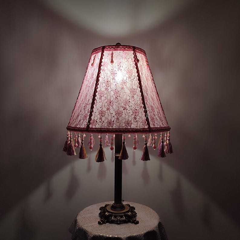 A Handmade Fabric Lampshade With Rhinestones is a Chic Accessory for a ...