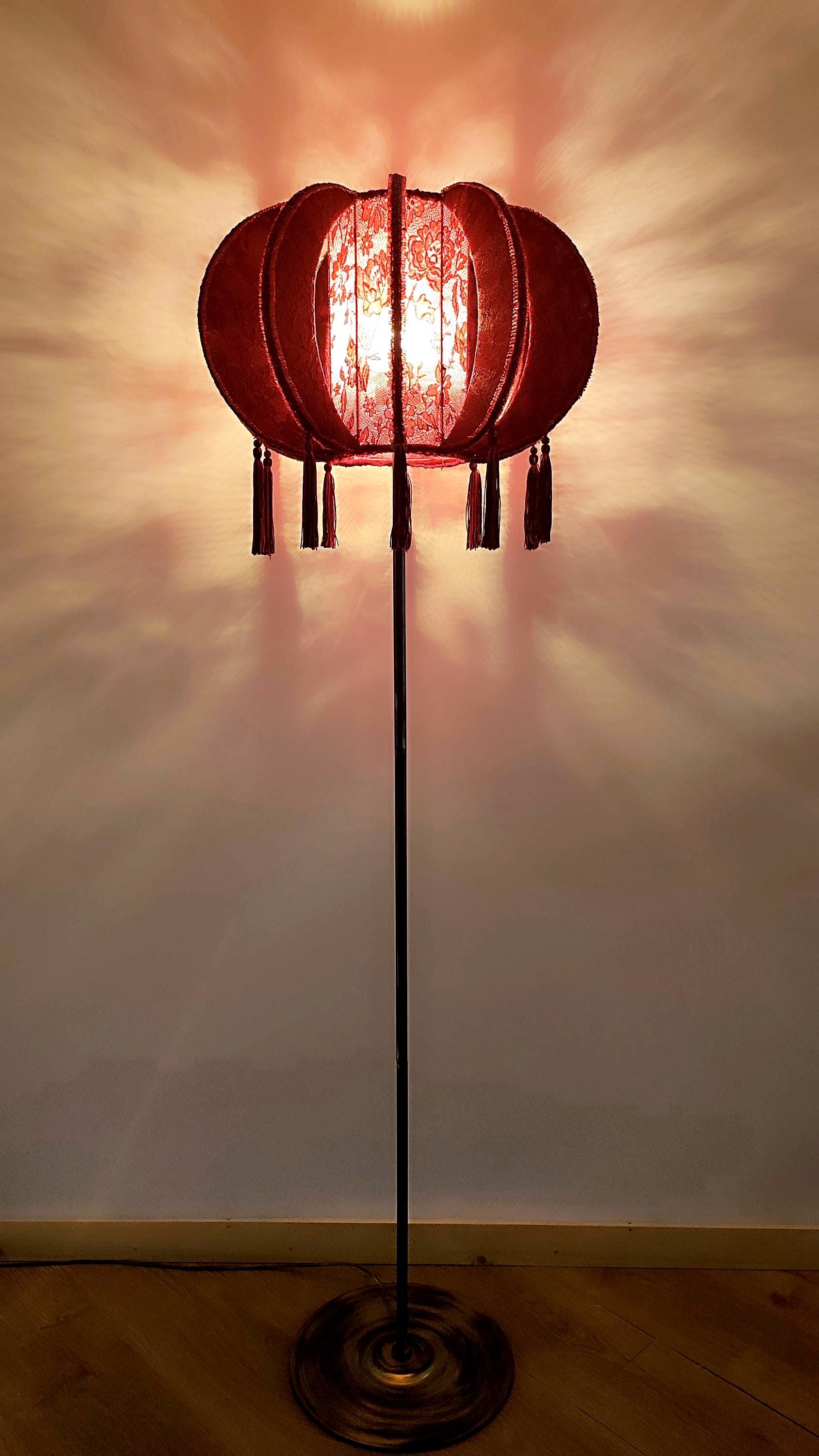 Floor Lamp With Red Fabric Shade for Cozy Home Decor, for Zone Lighting ...