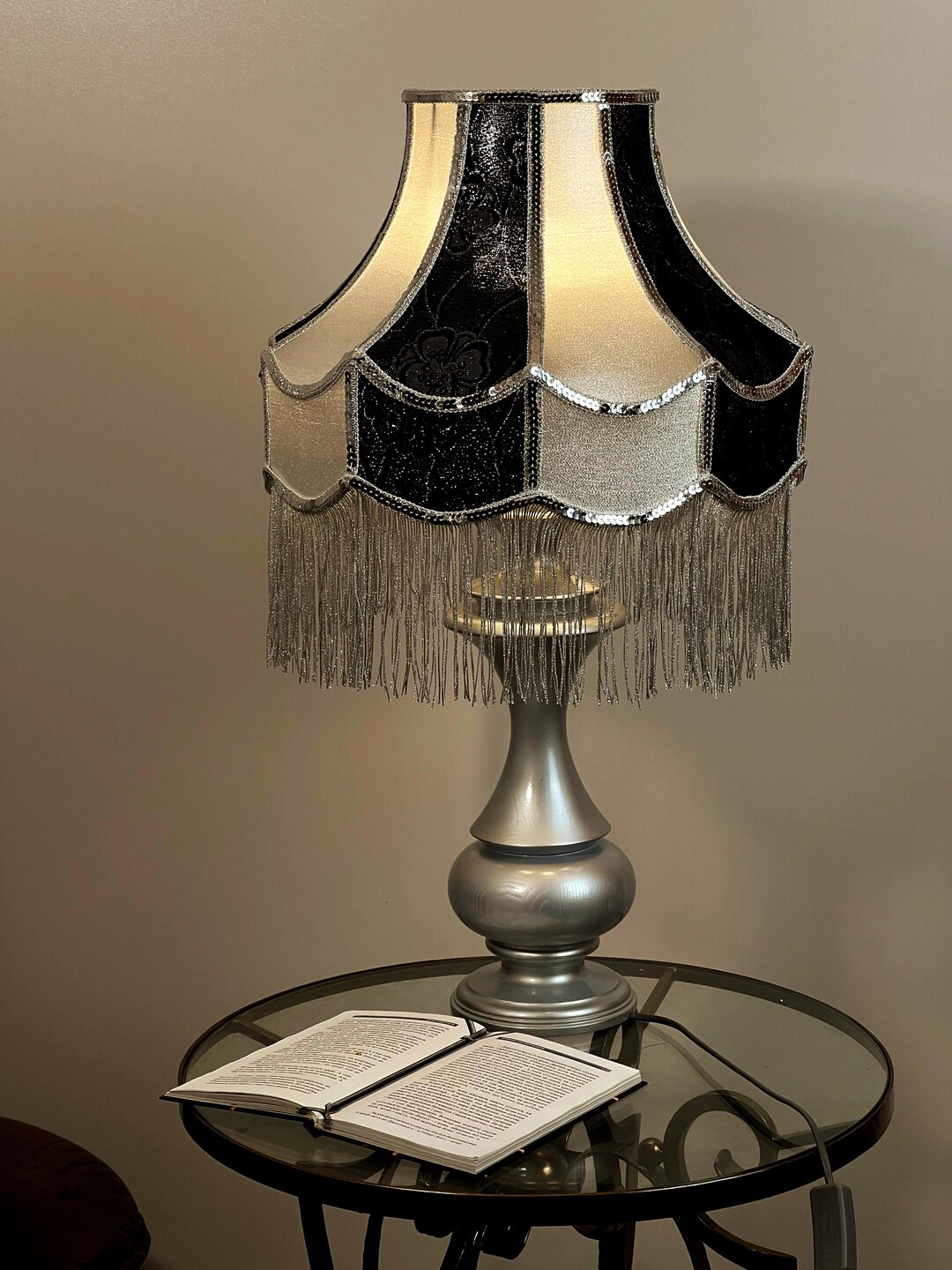 Table Lamp With a Silver-black Fabric Lampshade, for an Original ...