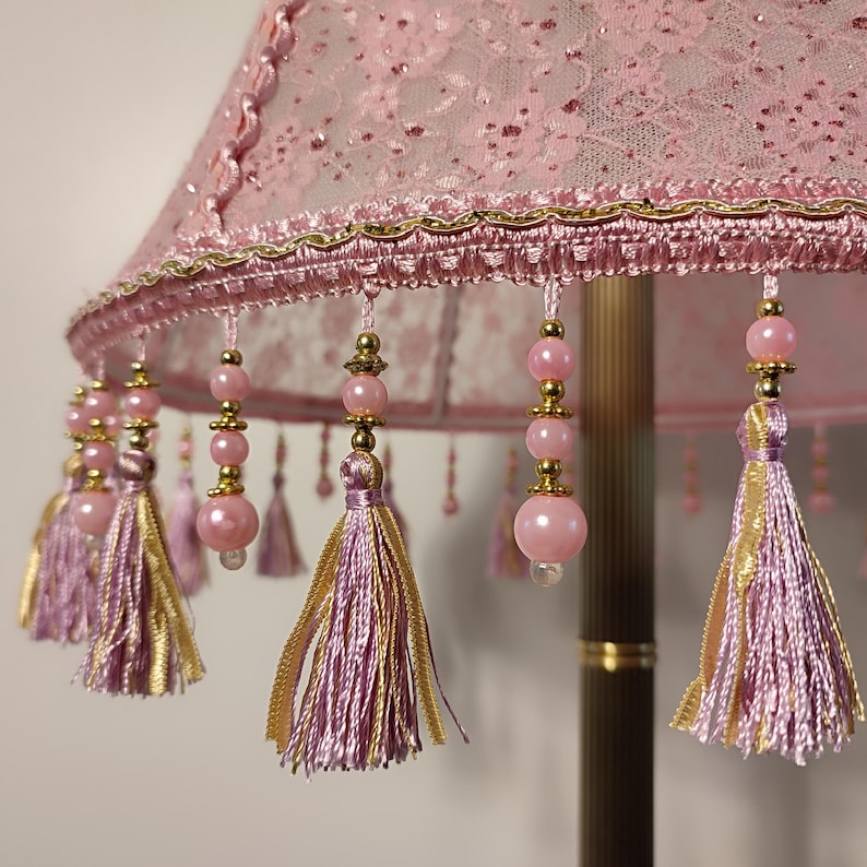 A Handmade Fabric Lampshade With Rhinestones is a Chic Accessory for a ...