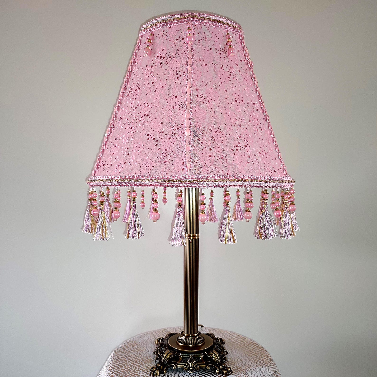 A Handmade Fabric Lampshade With Rhinestones is a Chic Accessory for a ...