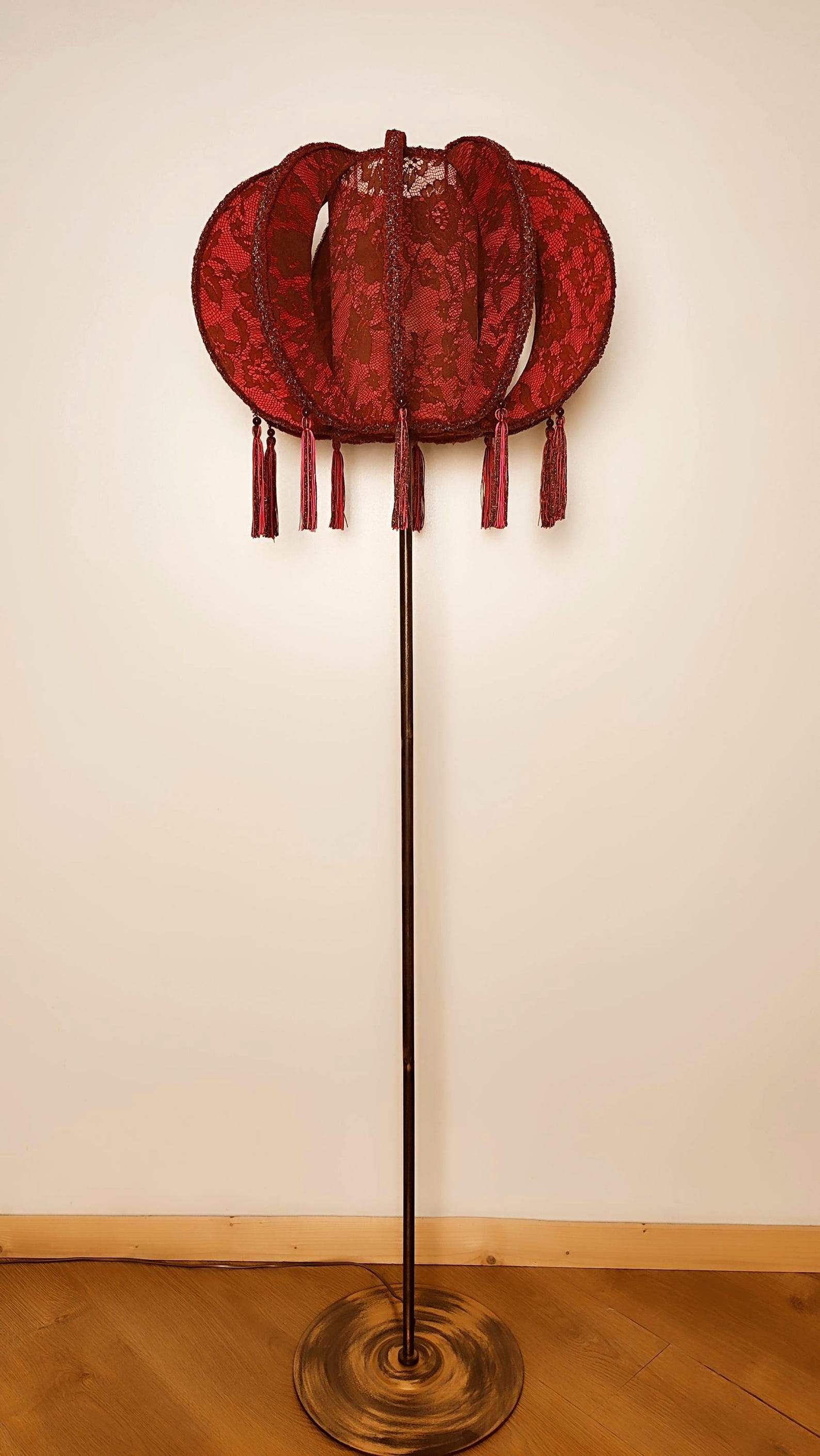 Floor Lamp With Red Fabric Shade for Cozy Home Decor, for Zone Lighting ...