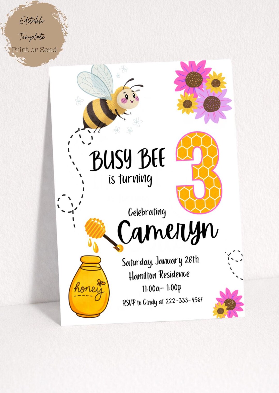 Busy Bee 3rd Birthday Invitation, Sunflower Party (digital Download) - Etsy