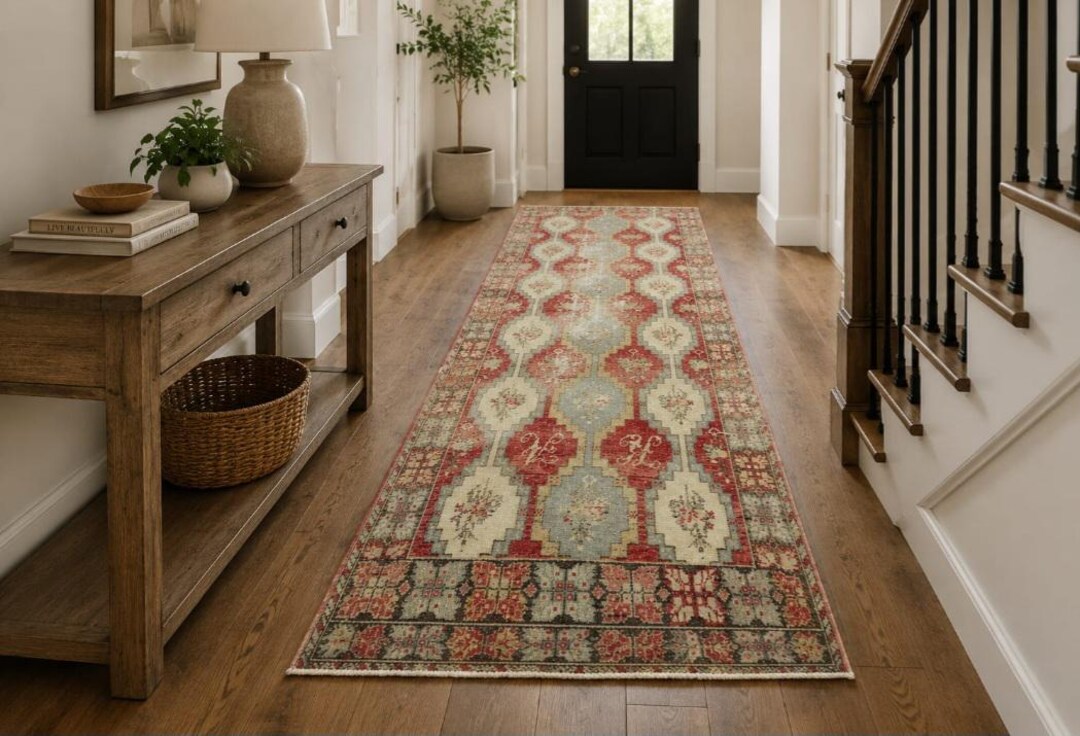 Neutral Boho Hallway Runner Rug. Handwoven Wool Vintage Anatolian Soft ...