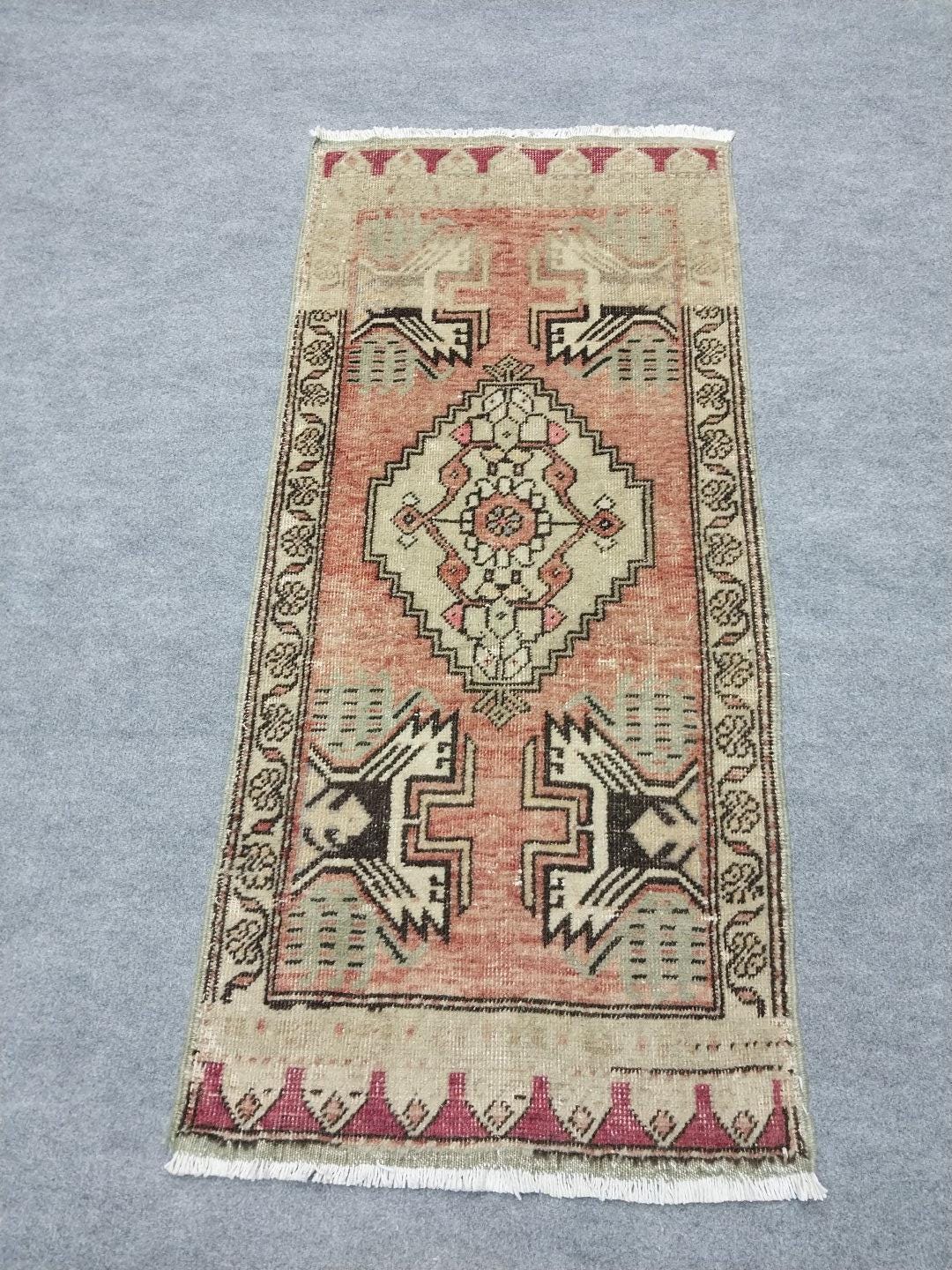 2x4 Vintage Small Rug. Handwoven Wool Entryway Mat Red Green Boho Decor ...