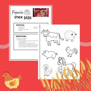 Popsicle Stick Barn Farm Art Project: Preschool Craft (digital Download ...