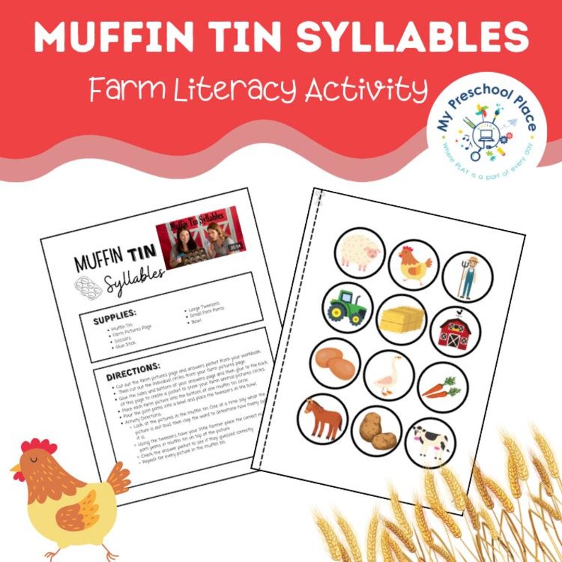 Muffin Tin Syllables Farm Literacy Activity for Preschool (digital ...