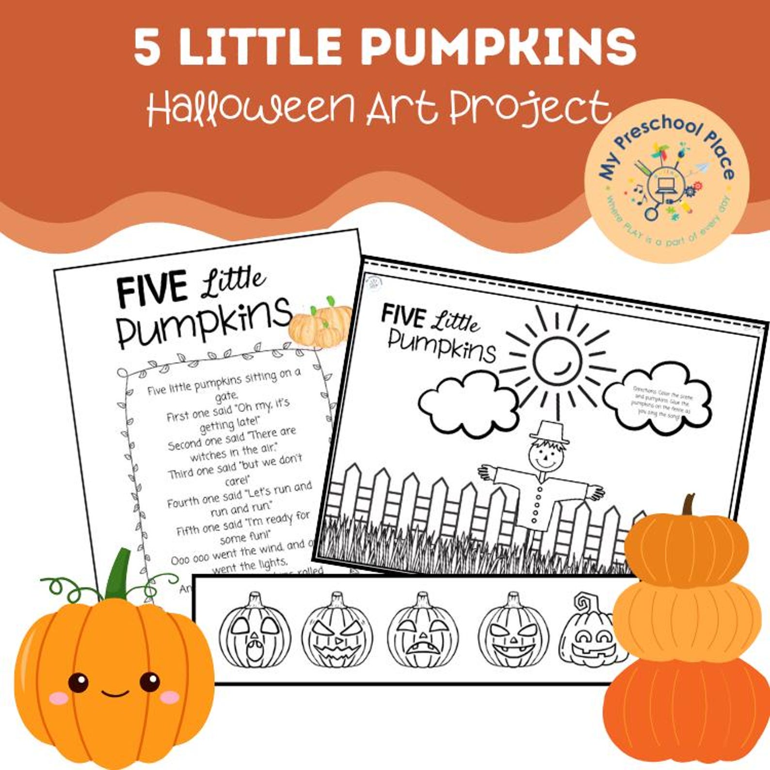 Halloween Five Little Pumpkins Art Activity, Halloween Craft for ...