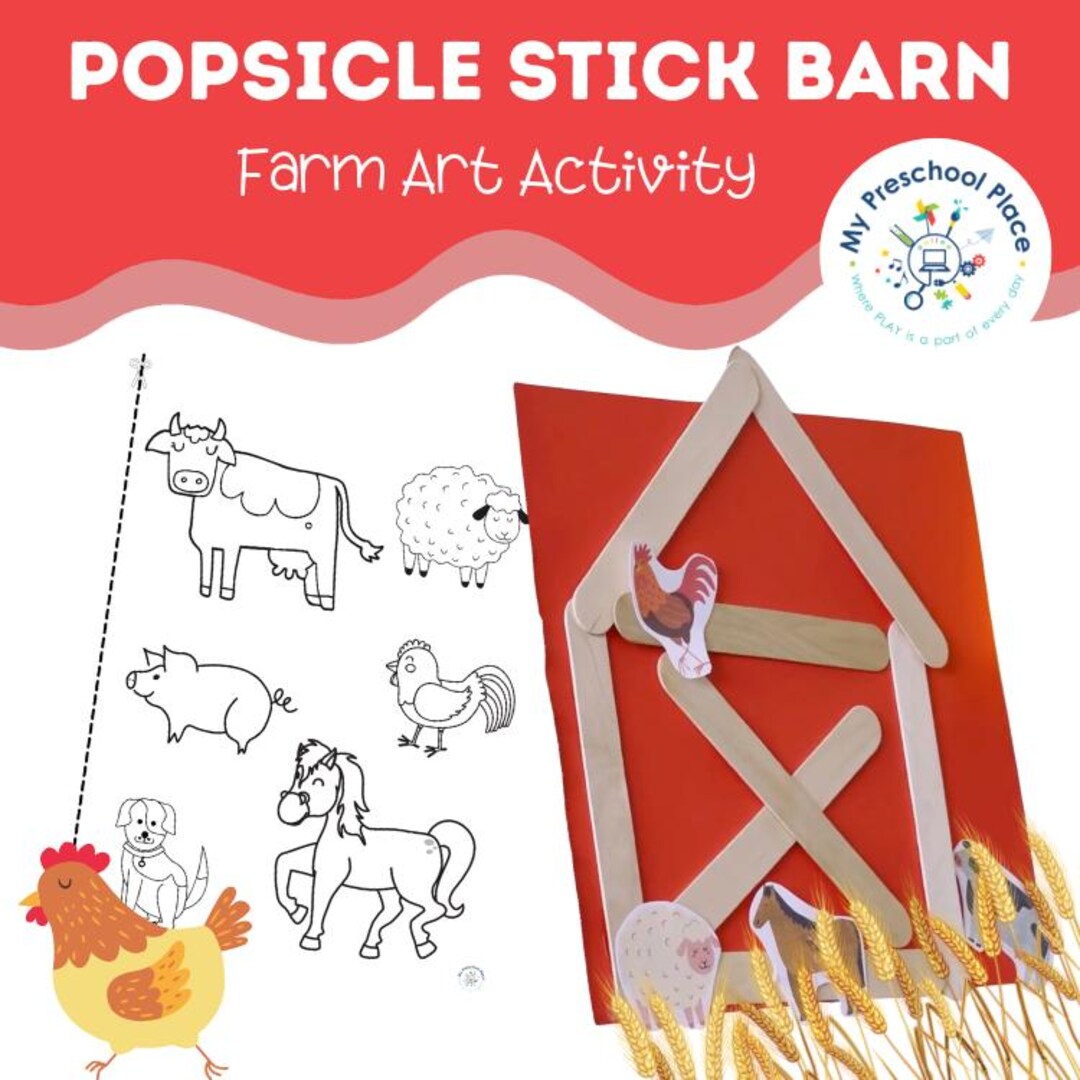Popsicle Stick Barn Farm Art Project, Farm Art for Preschool - Etsy