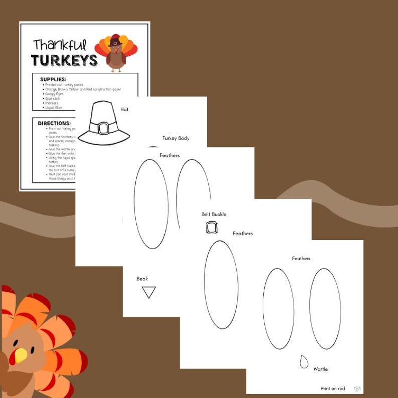 Thankful Turkey Thanksgiving Craft: Preschool Kids Art - Etsy