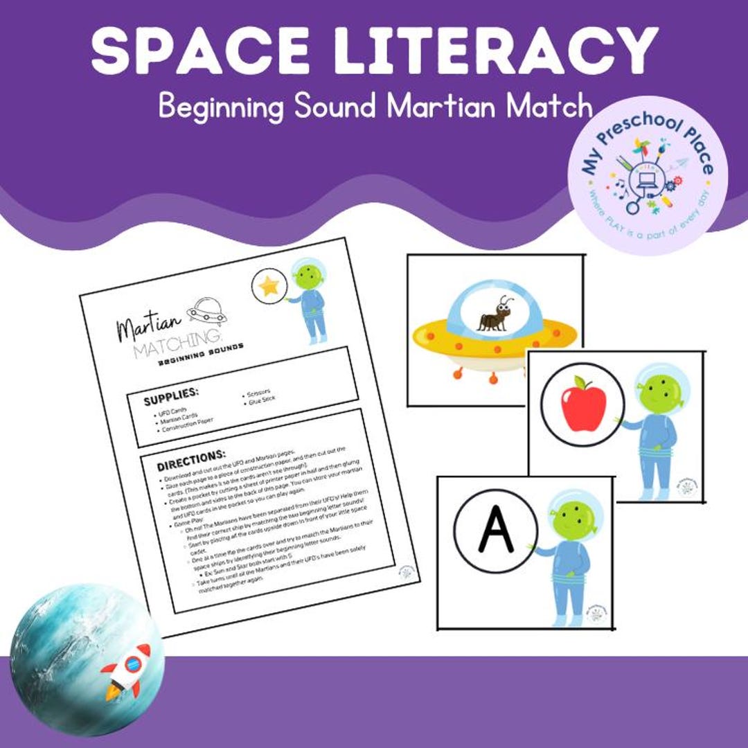 Beginning Sounds Martian Match Space Phonics Game for Preschool and ...