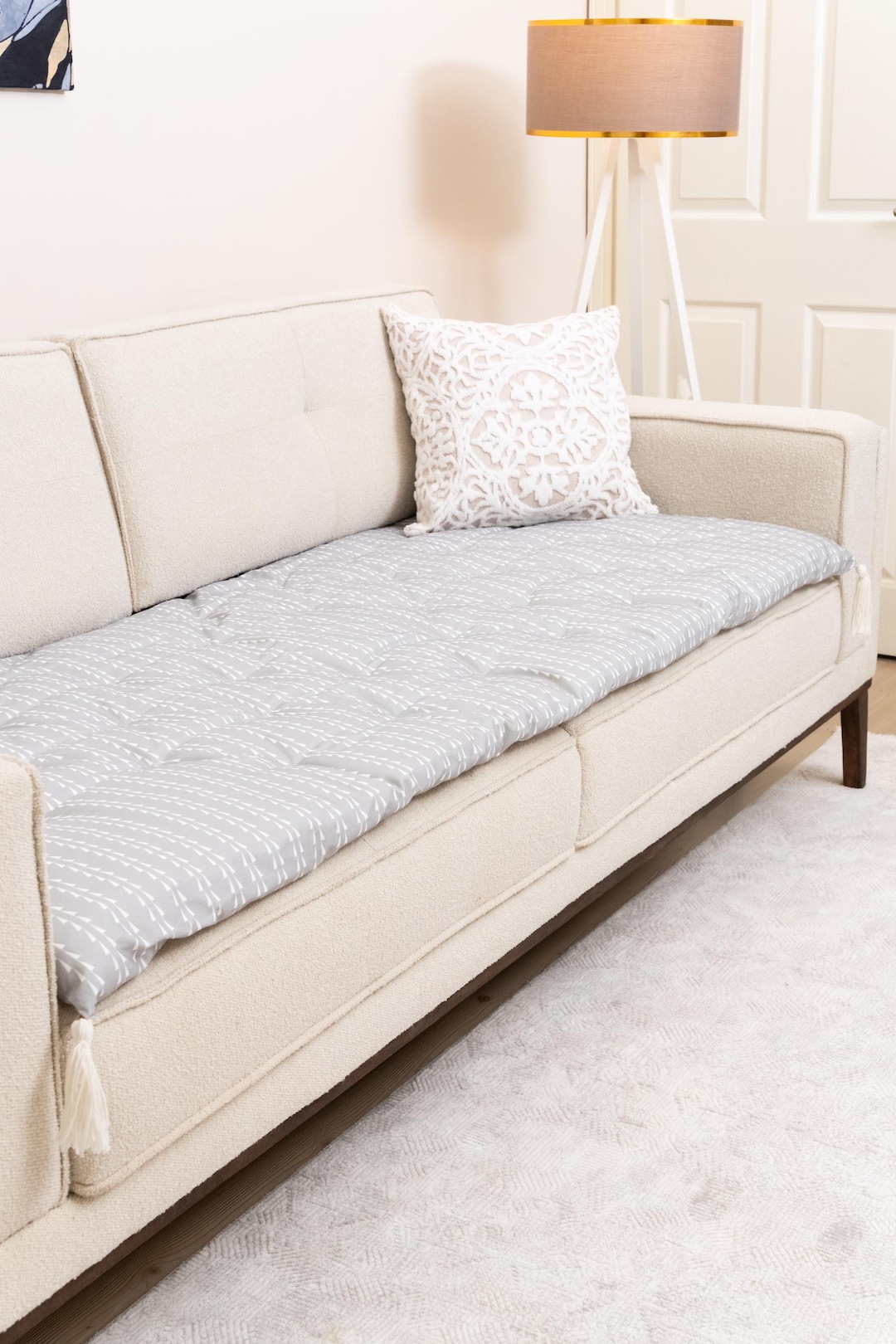 Custom Size Linen Sofa Topper Slipcover Pet Friendly, Washable, Stain ...