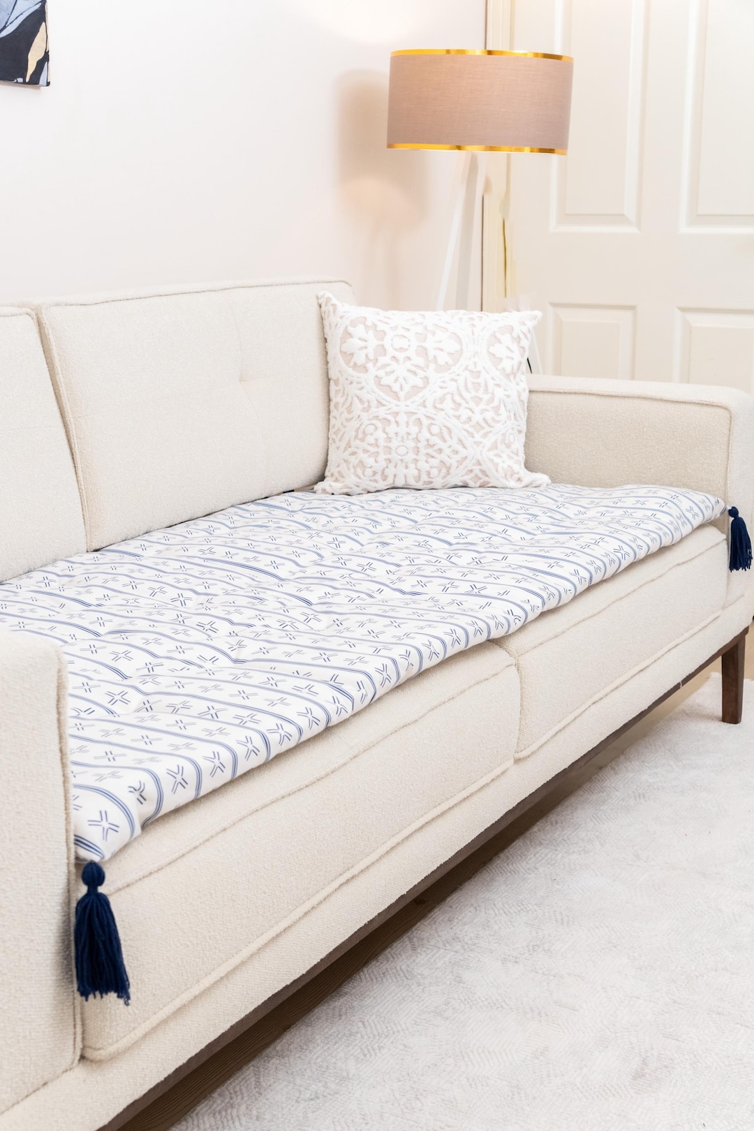 Custom Size Linen Sofa Topper Slipcover Pet Friendly, Washable, Stain ...