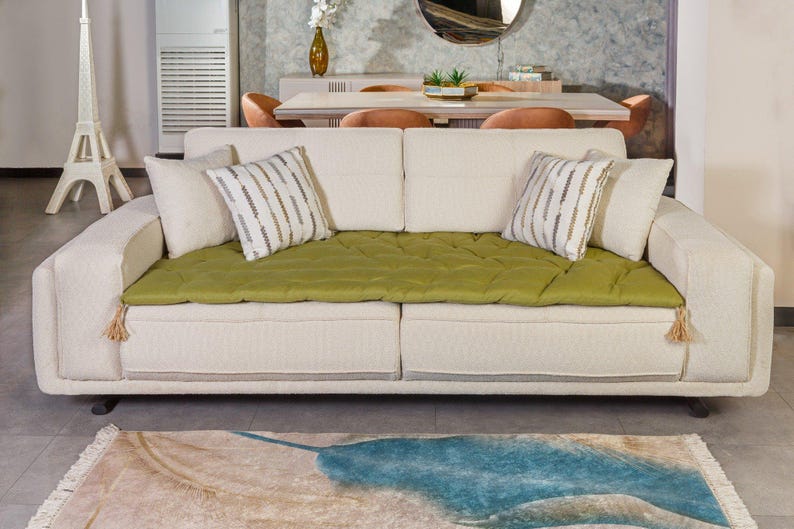 Custom Size Linen Sofa Topper Slipcover Pet Friendly, Washable, Stain ...