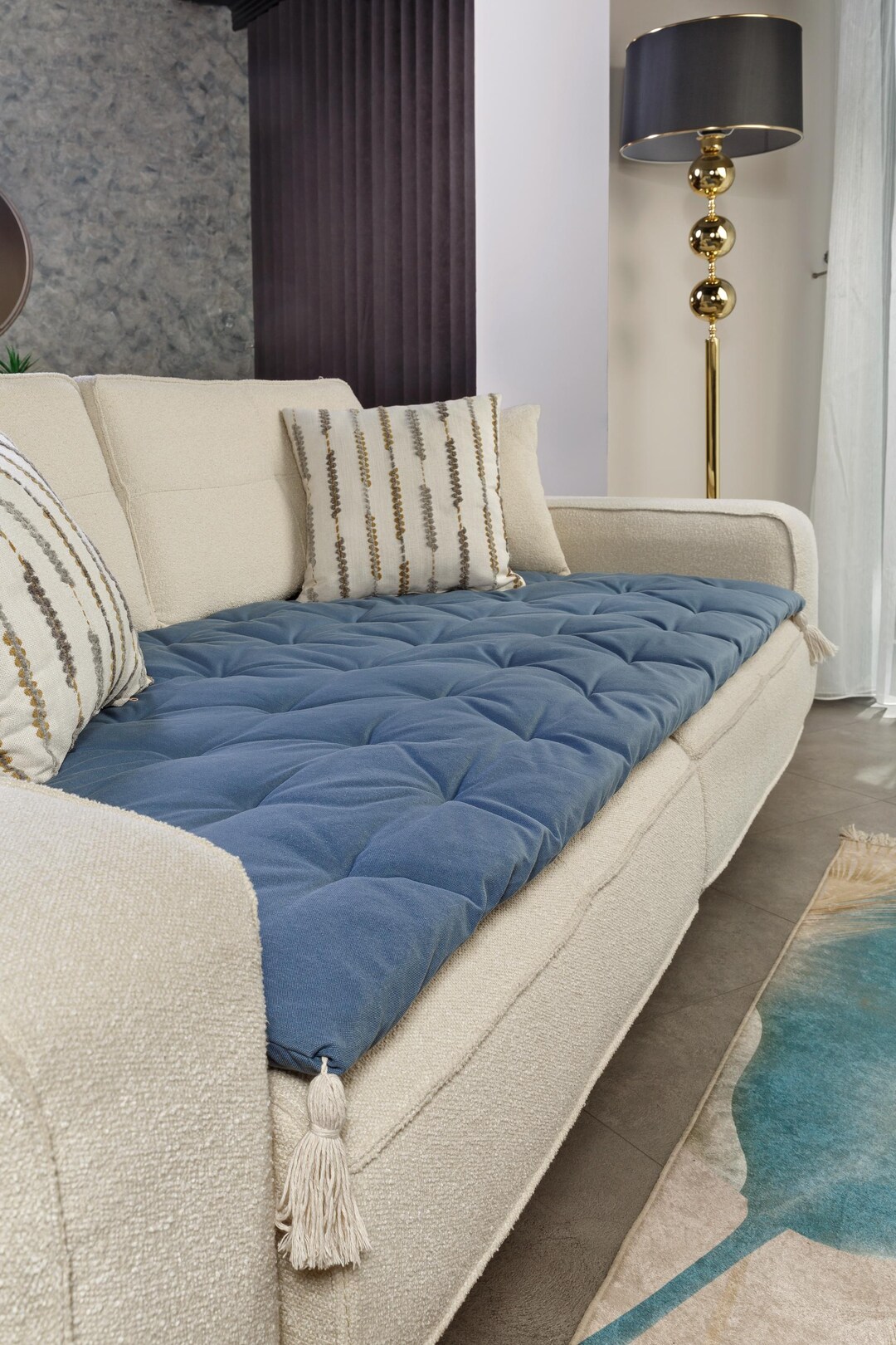 Custom Size Linen Sofa Topper Slipcover Pet Friendly, Washable, Stain ...