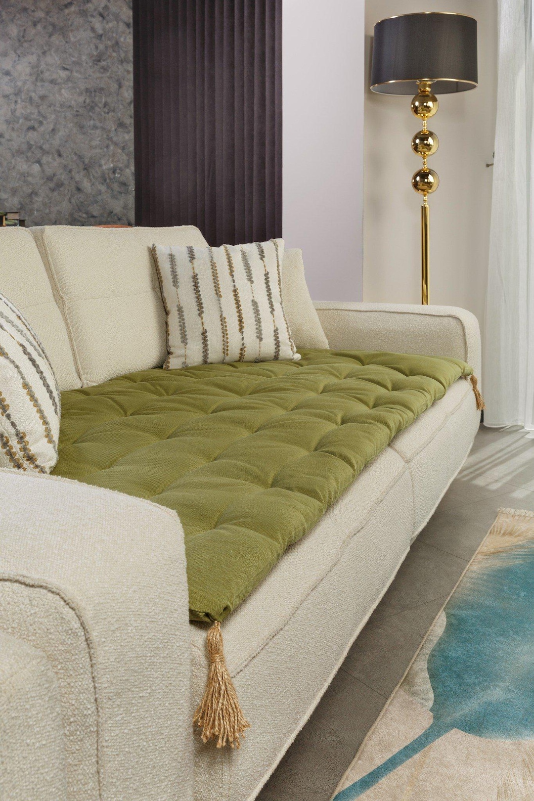 Custom Size Linen Sofa Topper Slipcover Pet Friendly, Washable, Stain ...