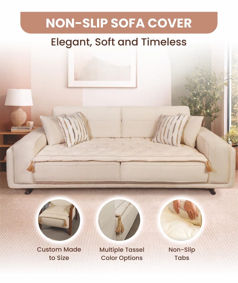 Custom Size Linen Sofa Topper Slipcover Pet Friendly, Washable, Stain ...
