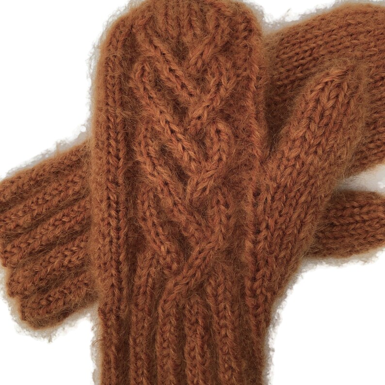 Wool Mittens Knitted Rust Mohair One Size Women's - Etsy