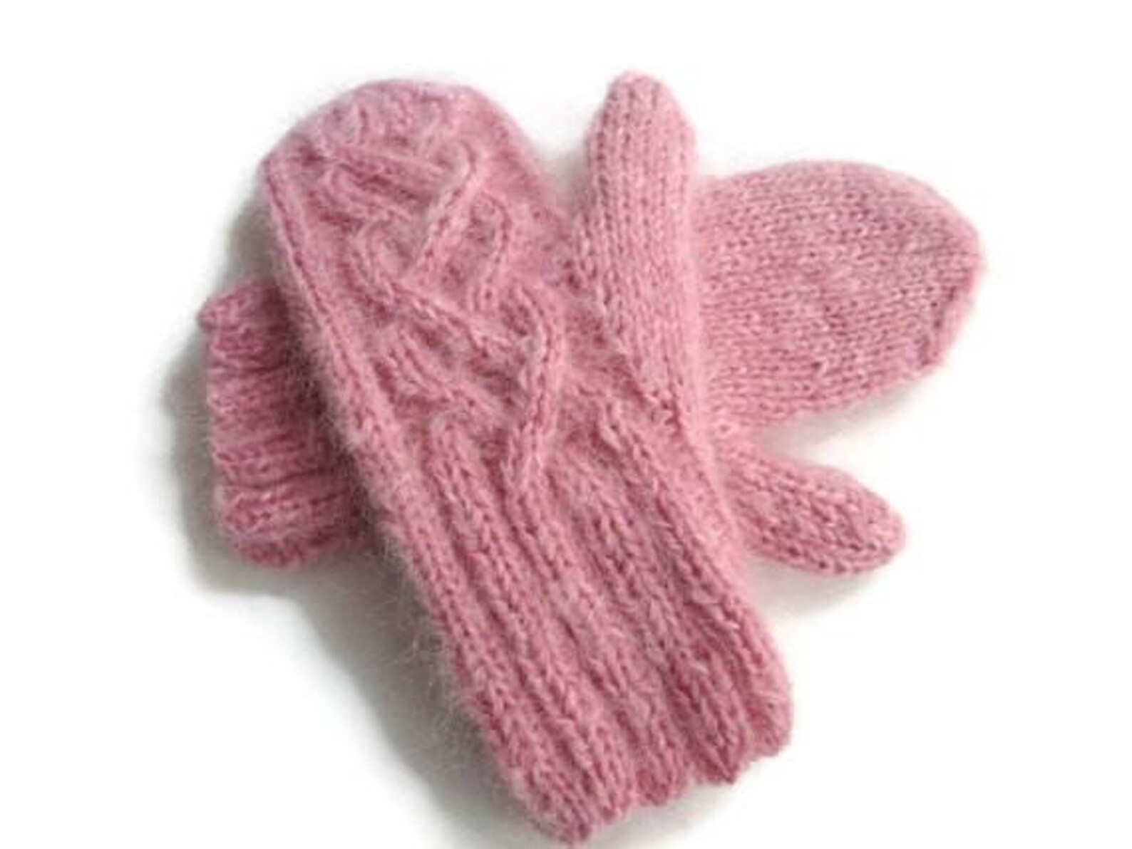 Pink Mittens Knit Wool Mohair Celtic Twist | Etsy