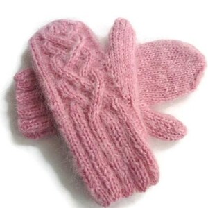 Pink Mittens Knit Wool Mohair Celtic Twist - Etsy