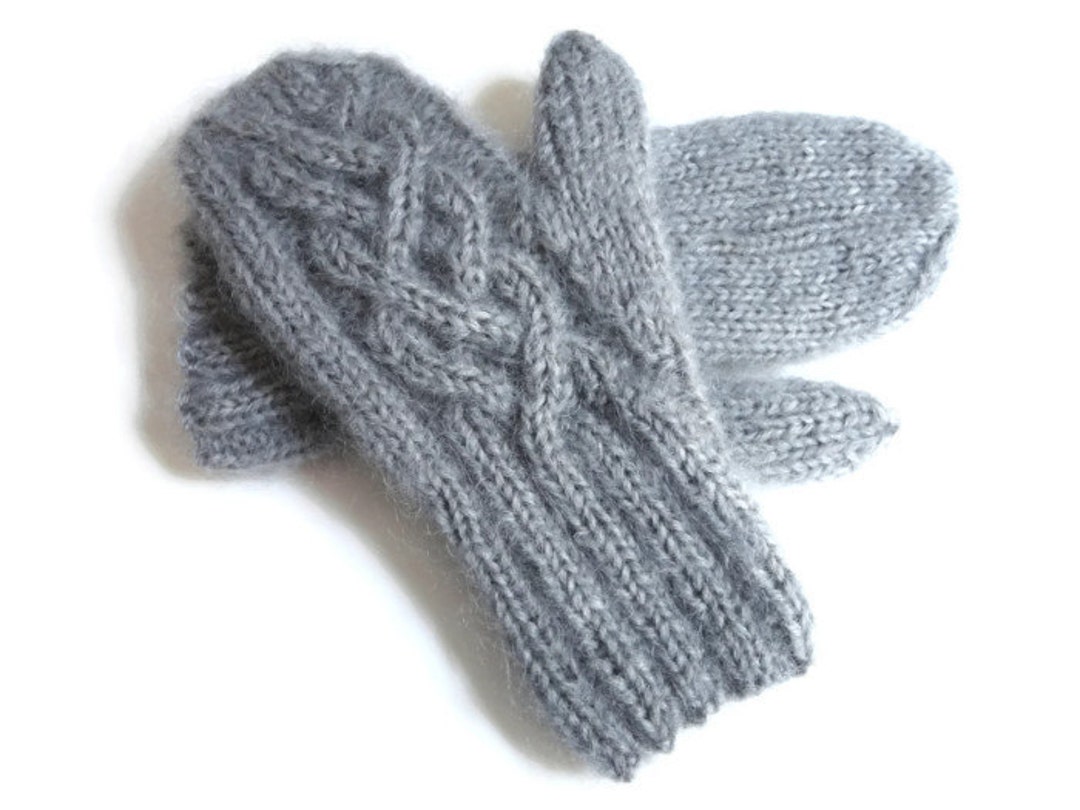 Gray Winter Mittens Knit Wool Mohair - Etsy