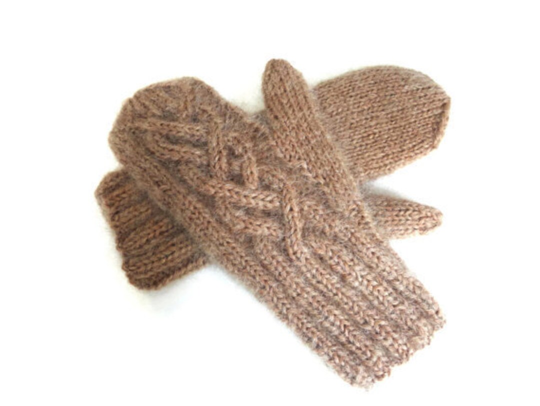 Wool Knit Mittens Brown Mohair - Etsy