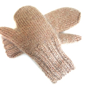 Wool Knit Mittens Brown Mohair - Etsy