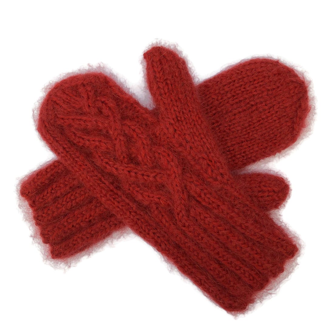 Knitted Mittens Red Color Way Wool and Mohair Woman's Average Size - Etsy