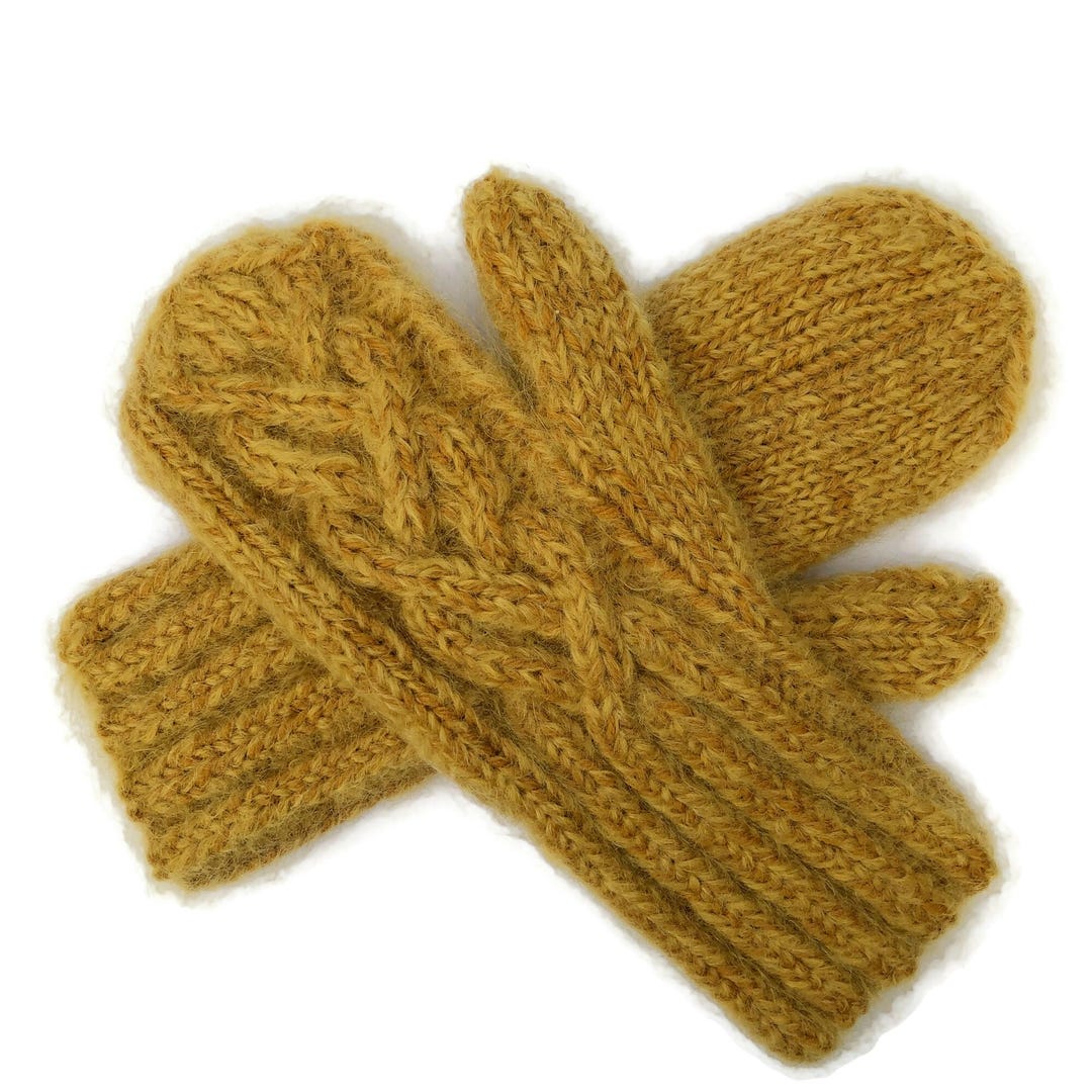 Knit Mittens Gold Wool and Mohair Women's Celtic Twist Cable - Etsy