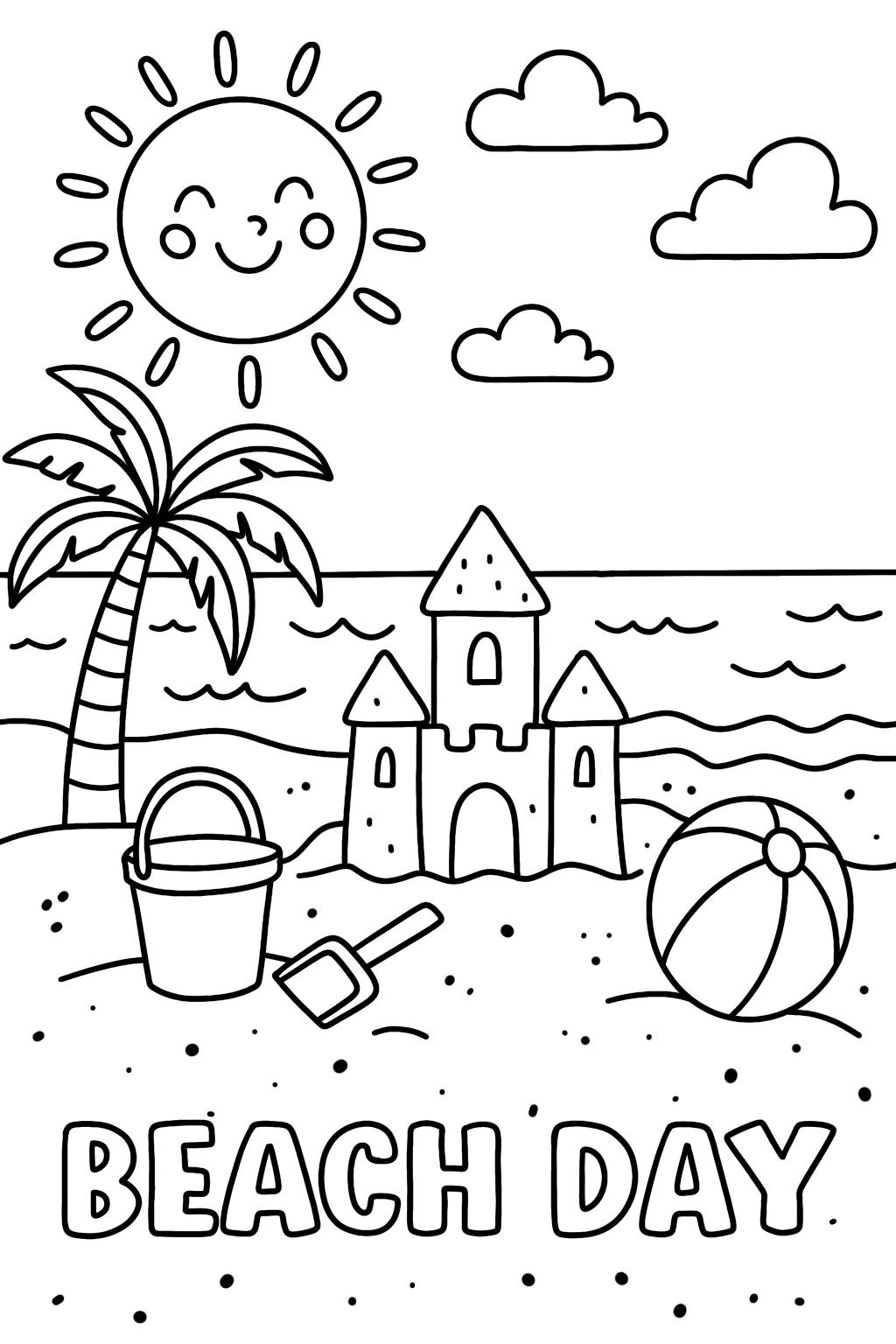 Summer Coloring Page for Kids - Printable PNG, Beach Day Activity Sheet ...