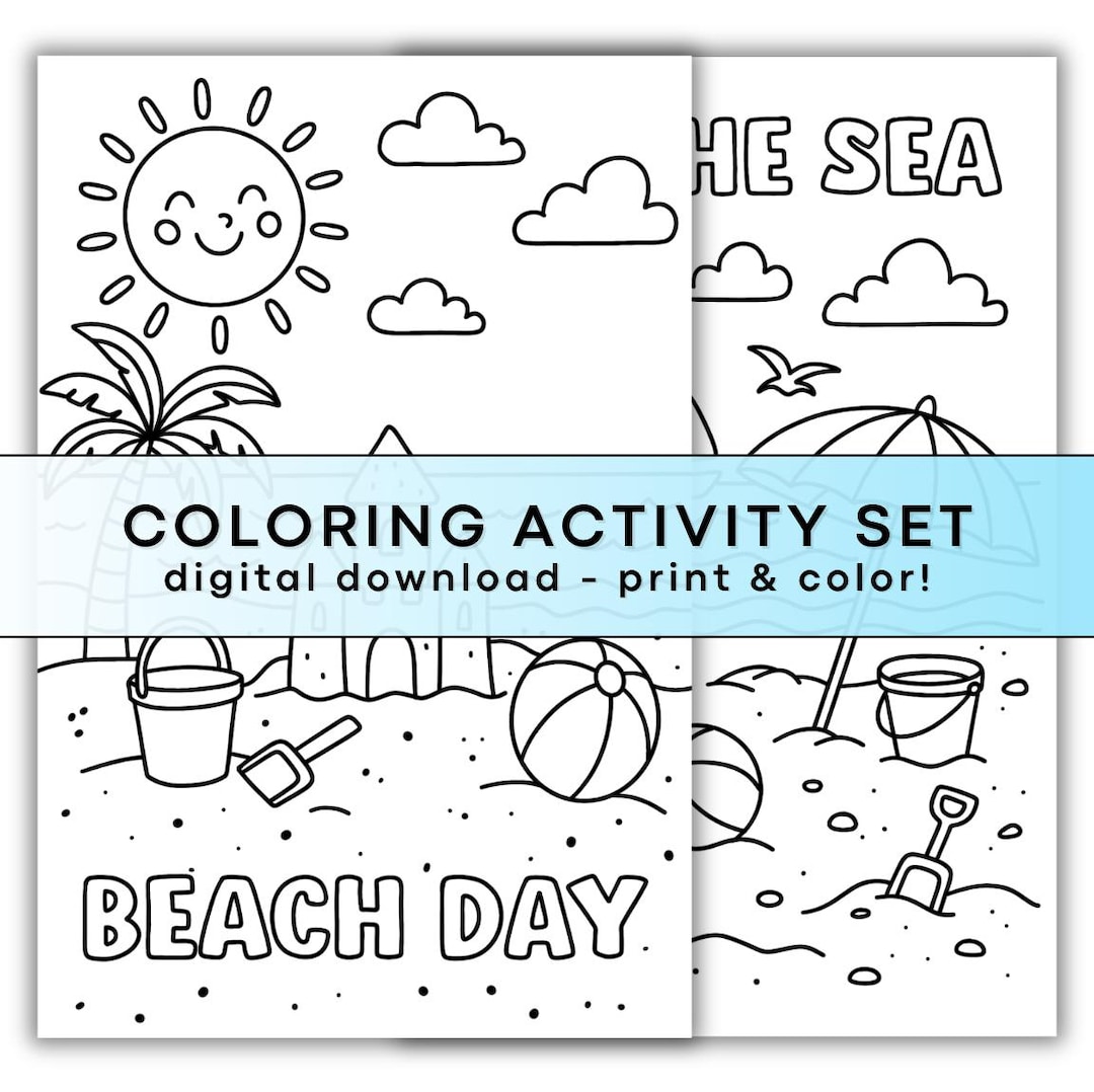 Beach Theme Coloring Pages: Summer Activity Set (digital Download) - Etsy