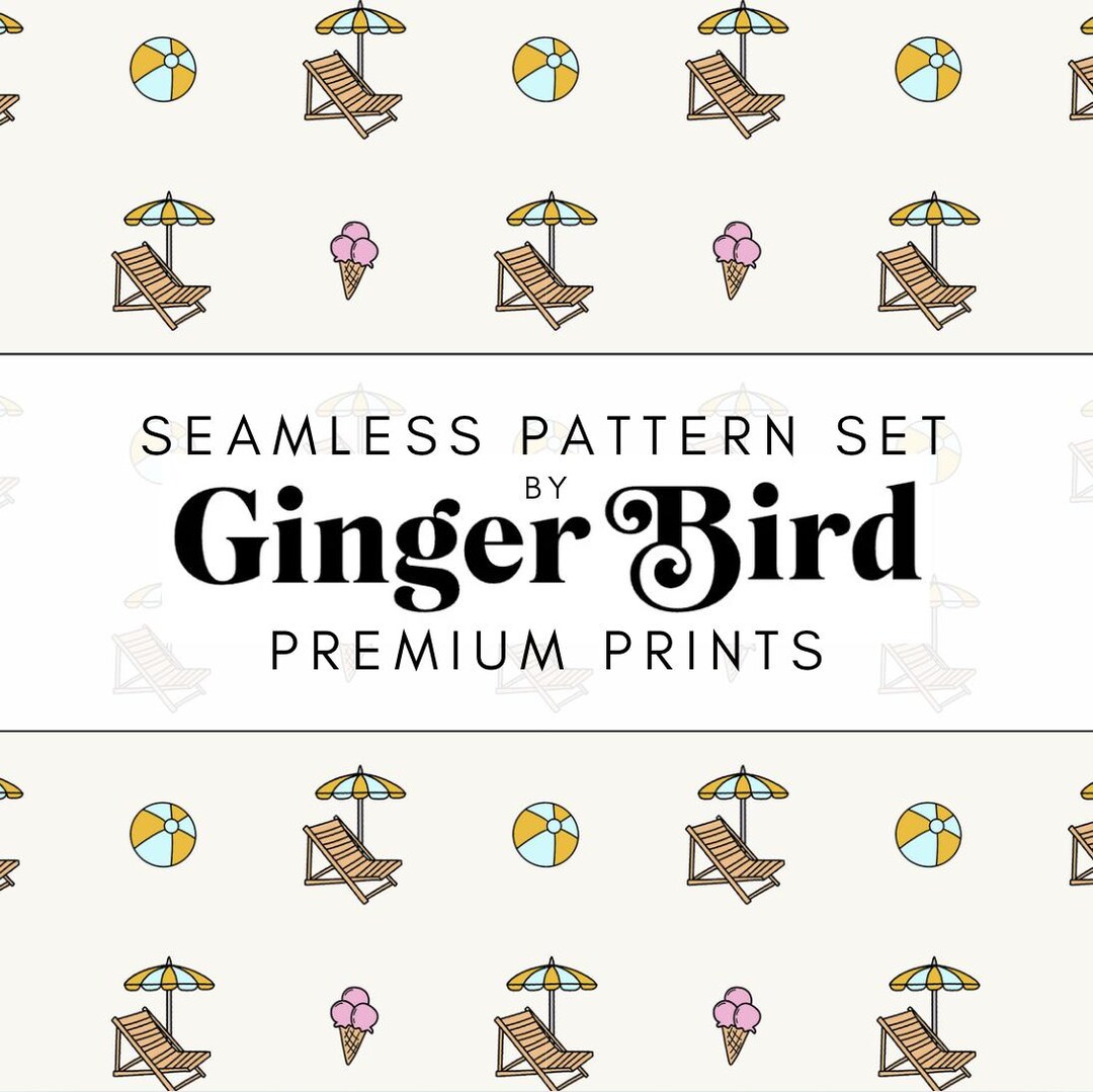 Beach Day Seamless Pattern - Tropical Chairs, Umbrellas, Ice Cream ...