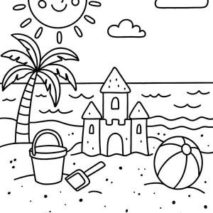 Summer Coloring Page for Kids - Printable PNG, Beach Day Activity Sheet ...