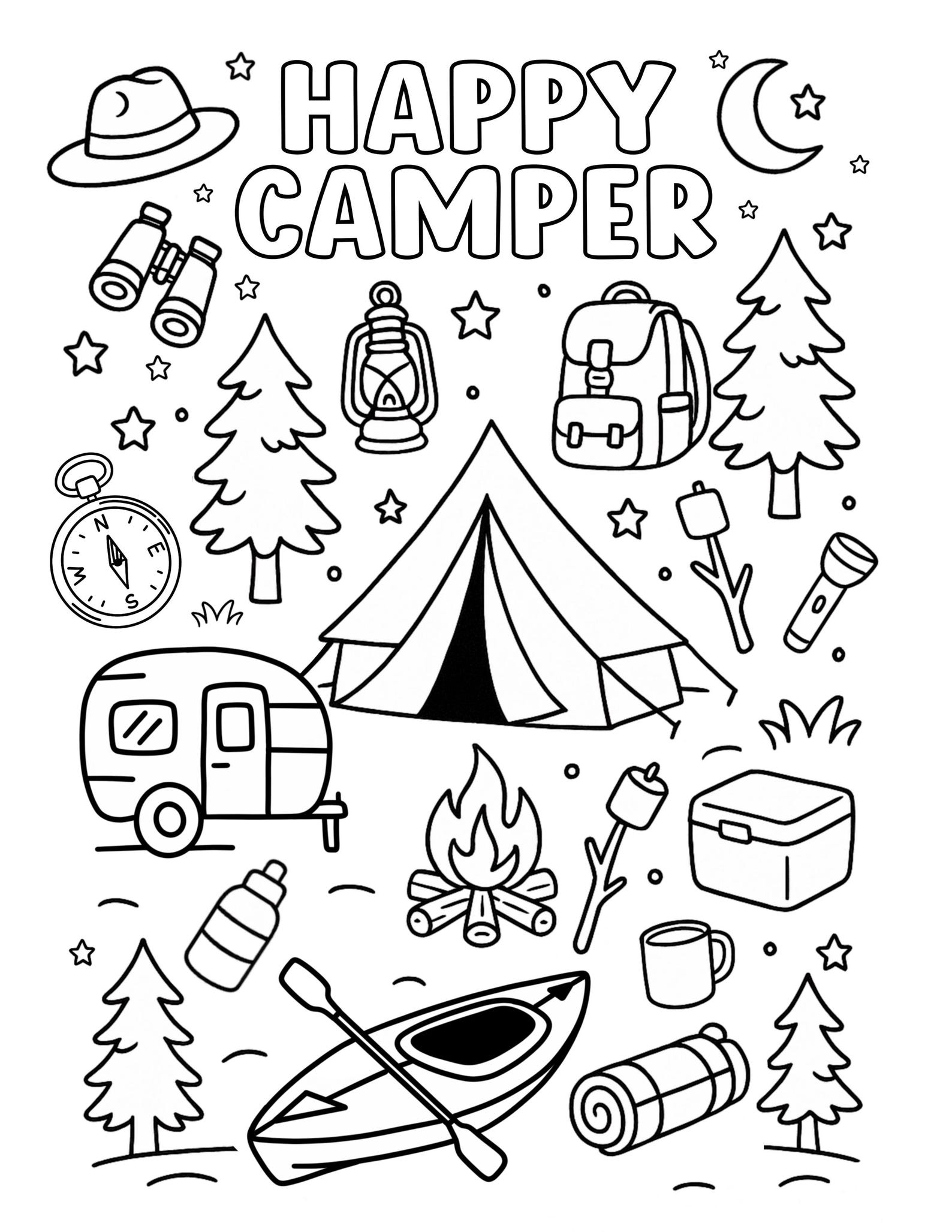 Camping Coloring Page for Kids: Summer Activity Sheet (printable PNG ...