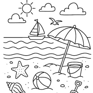 Beach Day Coloring Page: Summer Fun Activity (printable PNG) - Etsy