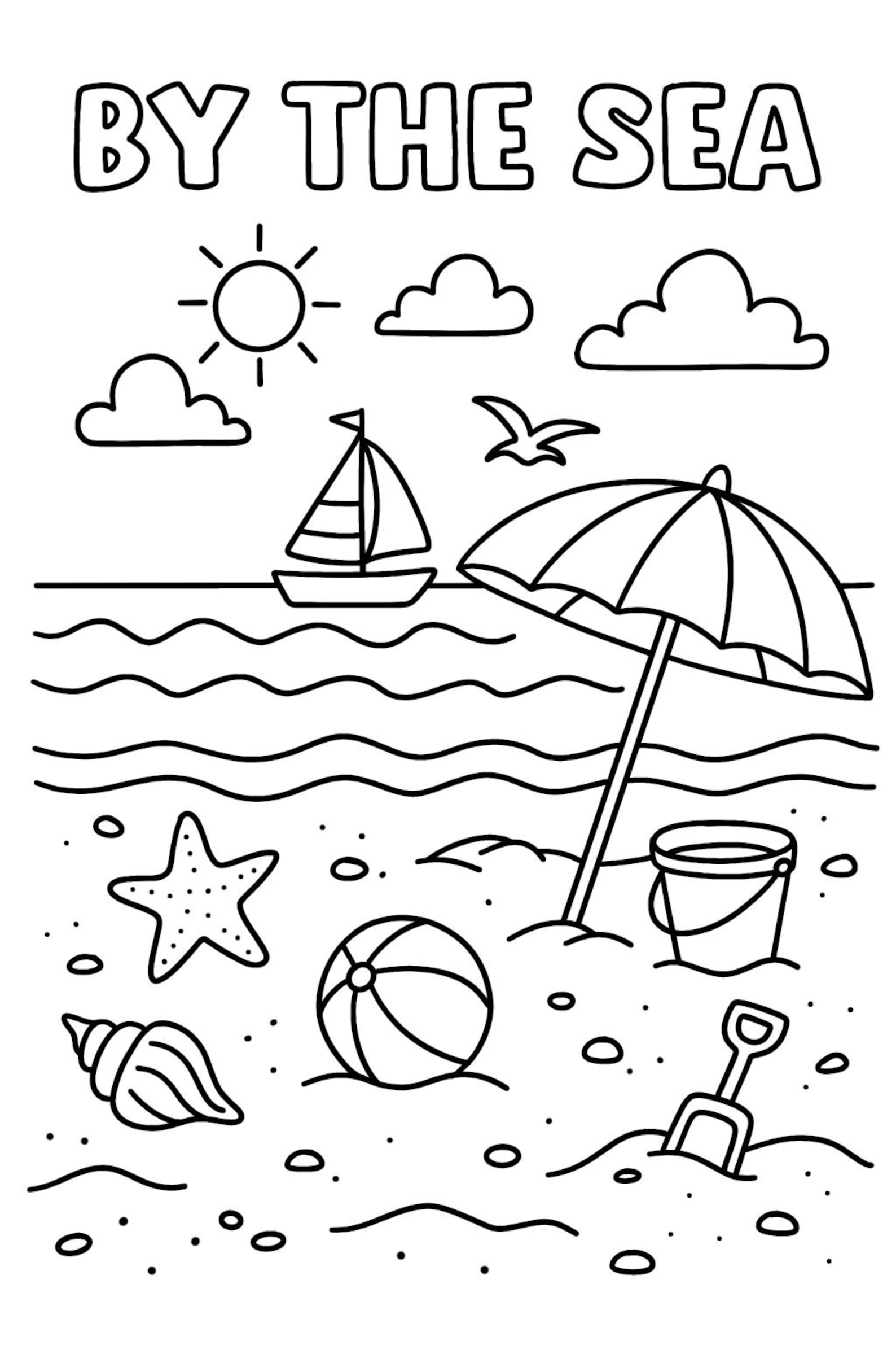 Beach Day Coloring Page: Summer Fun Activity (printable PNG) - Etsy