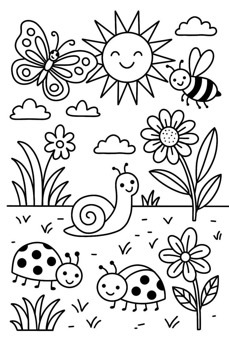 Summer Coloring Page for Kids - Printable PNG, Summer Insects Activity ...