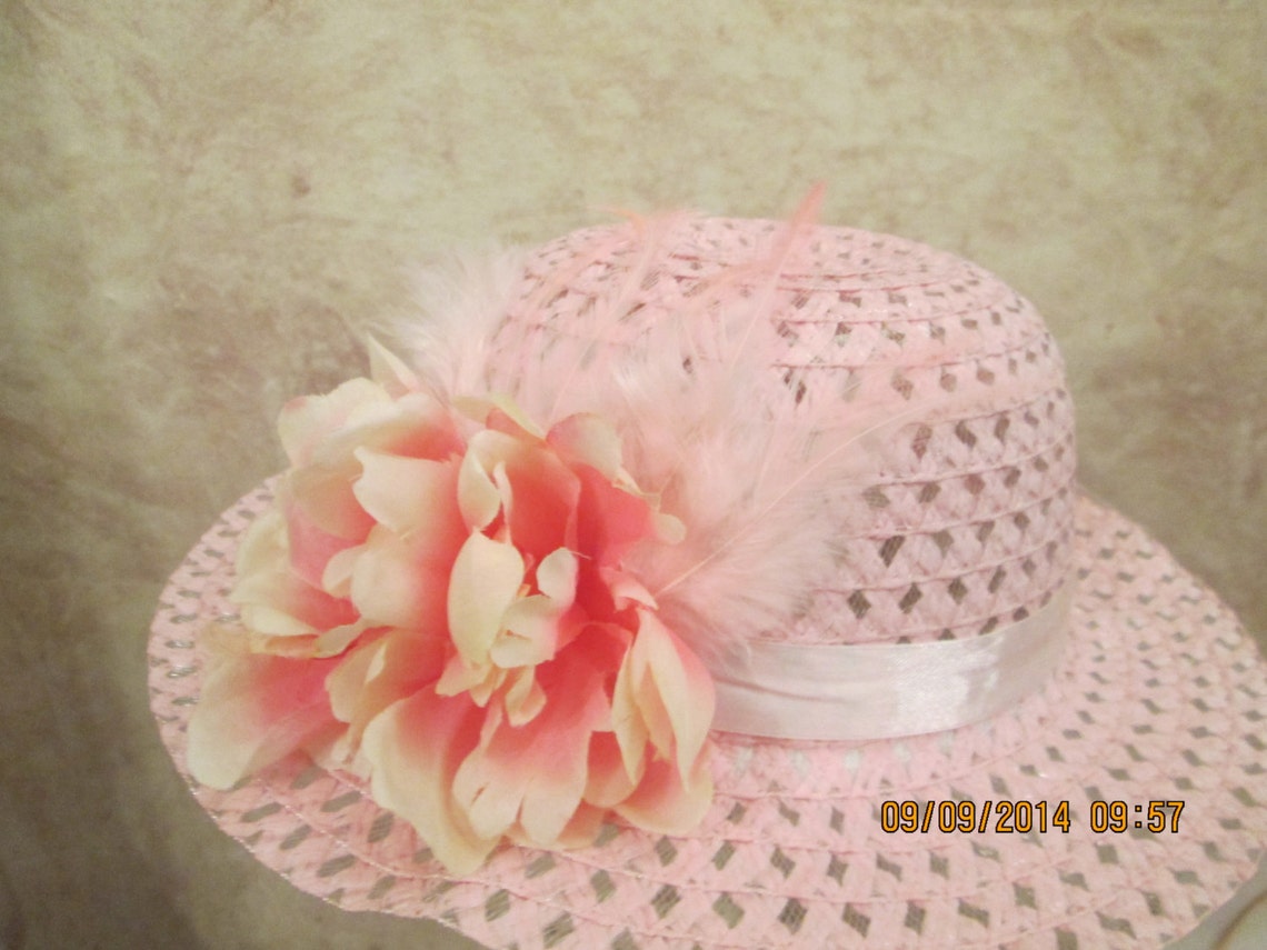 Pink Tea Party Hat Girls Tea Party Hat With Feathers and - Etsy