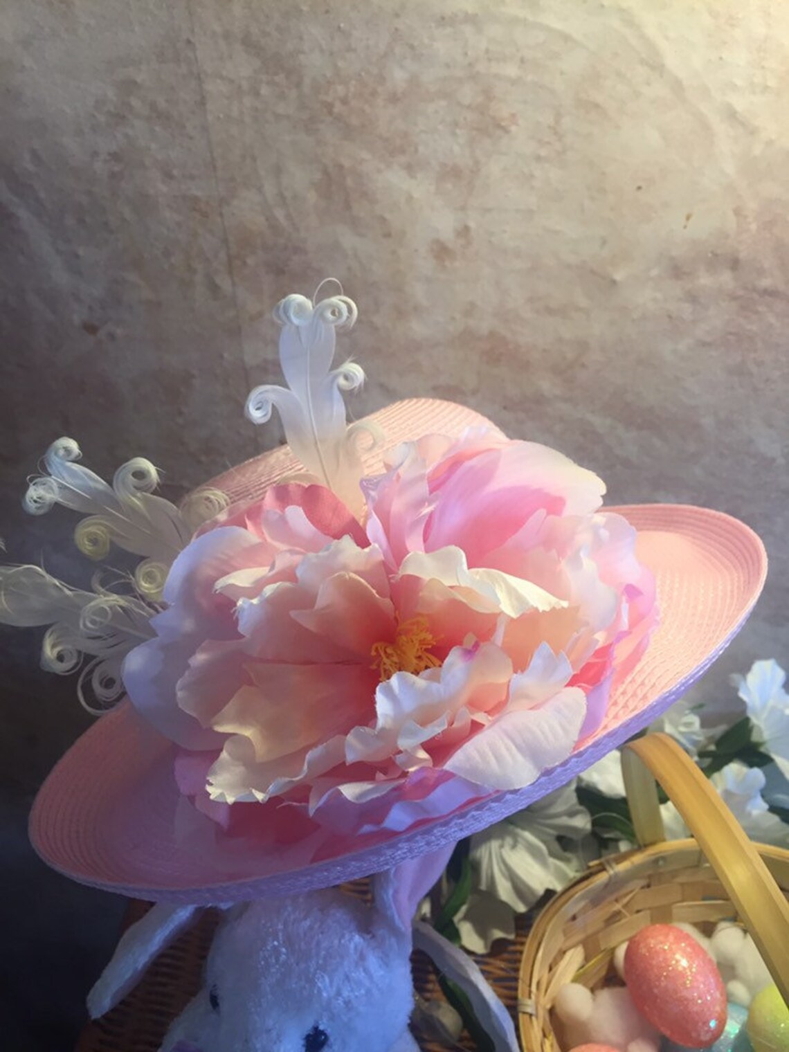 Girls Pink Derby Hat With Flower and Feather Church Hat for - Etsy