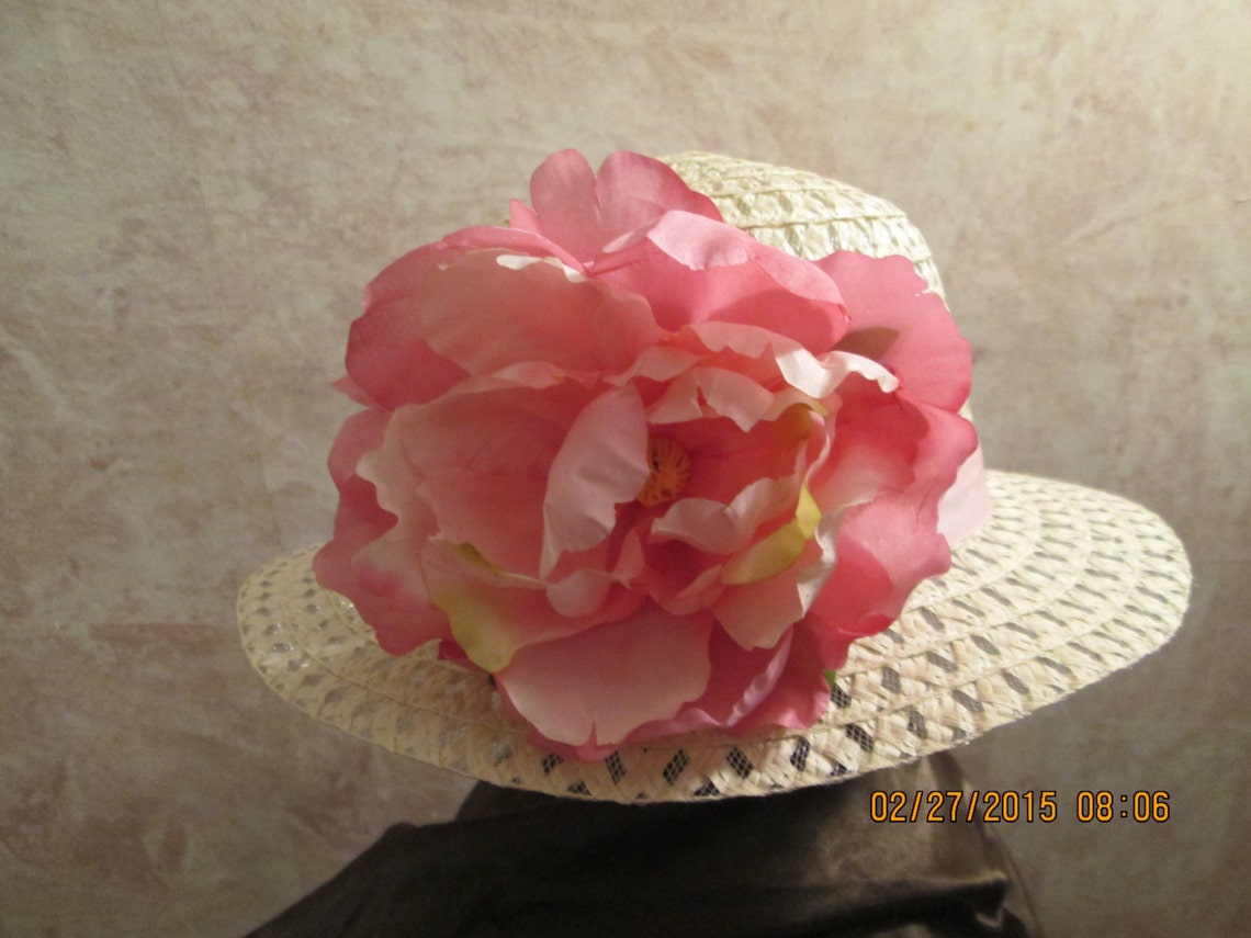 Beige Easter Hat With Peony Girls Easter Hat Girls Derby - Etsy