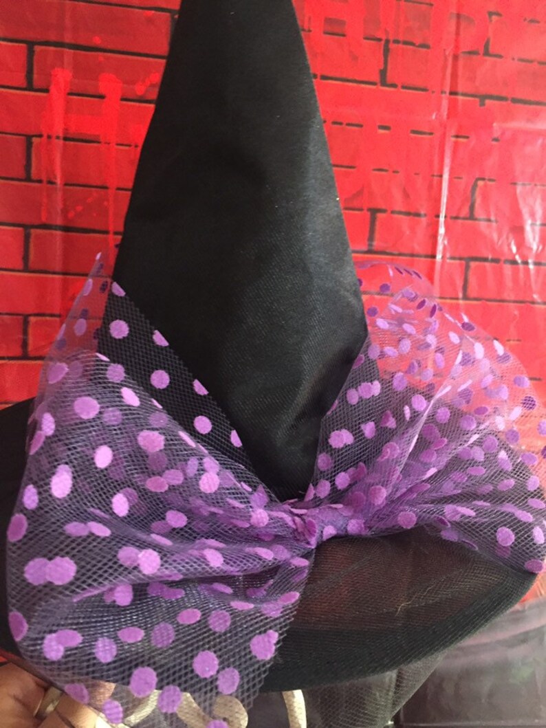 Little Girls Polka Dot Bow Witch Hat With Veil Child Witch - Etsy